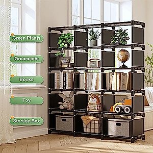 REIBII Bookshelf for Bedroom Book Shelf Organizer Bookcase Tall Book Case 15 Cube Storage Organizer Cube Shelf Black Cubby Storage Organizer Shelves for Bedroom Living Room Closet Office DIY