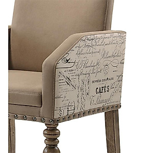 Roundhill Furniture Birmingham Script Printed Driftwood Finish Dining Arm Chair with Nail head, Set of 2,