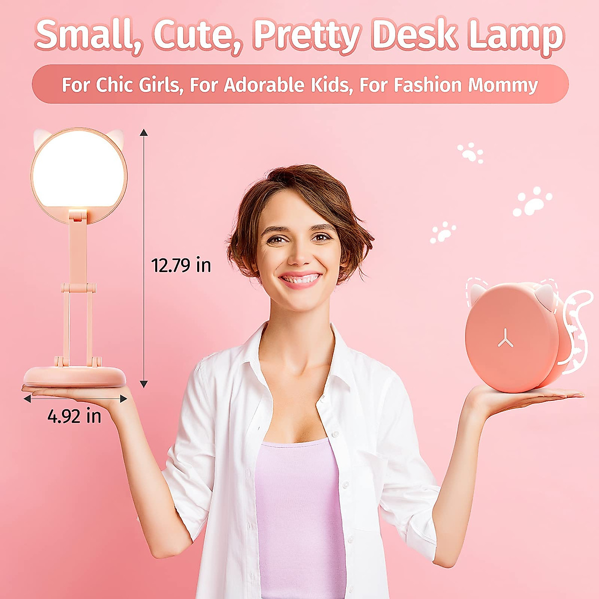 One Fire Cute Desk Lamp Pink Lamp Kawaii Desk Accessories, 8 Brightness Cute Lamp Cat Lamp Kawaii Accessories, Foldable & Portable Pink Cute Desk Accessories Kawaii Room Decor,Kawaii Stuff Cute Things