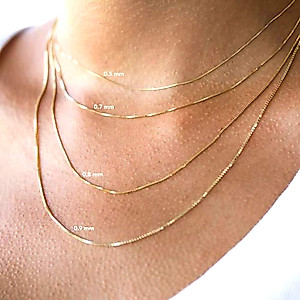 Jewelry Affairs 10k Yellow Real Solid Gold Mirror Box Chain Necklace, 0.8mm, 16"