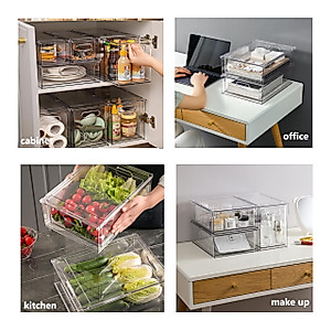 YouLike 2pack Clear Pull-Out Bin Stackable Refrigerator Organizer Drawer Plastic Cabinets Pantry Storage Containers for Bedrooms Home Office Closet & Shoe Organization(13.5”x8.5”x4.5”)