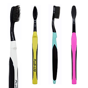 Dr. Dent Cladent Plus Charcoal Toothbrushes Regular Head Soft Whitening Brush for Adults Family Pack, Toothbrush for Gum Care, Individual Carrying Case & 4 Interdental Brush,(4 Colors,4 Pack)