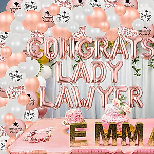Law School Graduation Party Decoration 2025 - Rose Gold Lawyer Grad Congrats Lady Lawyer Balloon Banner Rose Gold White Congrats Balloon Garland Arch Kit for Law Day Decor Future Lawyer Party Supplies