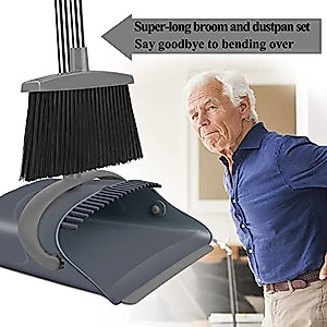 kelamayi New Upgrade Broom and Dustpan Set, Broom and Dustpan Set for Home, Broom Dustpan Set, Broom and Dustpan Combo for Office, Stand Up Broom and Dustpan (Gray)