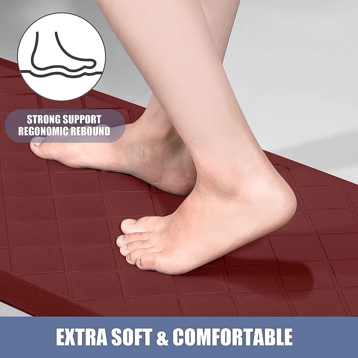 WEZVIX Cushioned Kitchen Mat 2 PCS, Anti Fatigue Kitchen Rugs, Heavy Duty Kitchen Rugs and Mats Non-Skid, Ergonomic Comfort Foam Kitchen Floor Mat for Home, Office, Sink, Laundry, Red