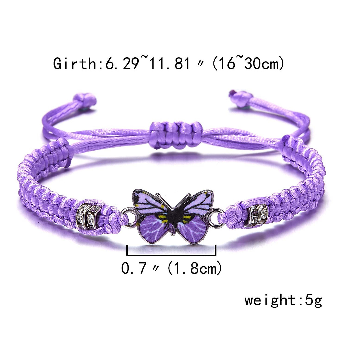 Meztole Always Believe in Yourself Butterfly Bracelet Adjustable String Butterfly Charm Purple Bracelets for Women,Hand Woven Lucky Bracelet Butterfly Jewelry Friendship Bracelet for Women (Purple)