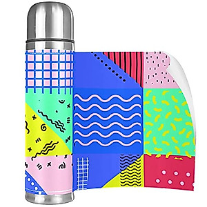 Stainless Steel Leather Vacuum Insulated Mug Geometry Thermos Water Bottle for Hot and Cold Drinks Kids Adults 16 Oz