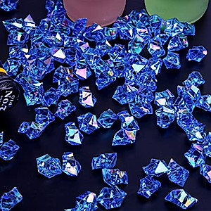 DomeStar 180PCS Iridescent Blue Fake Ice, Dazzling Blue Fake Diamonds Acrylic Ice Rocks Sparkling Plastic Gems for Christmas Vases Fillers Winter Table Scatters Home Decor