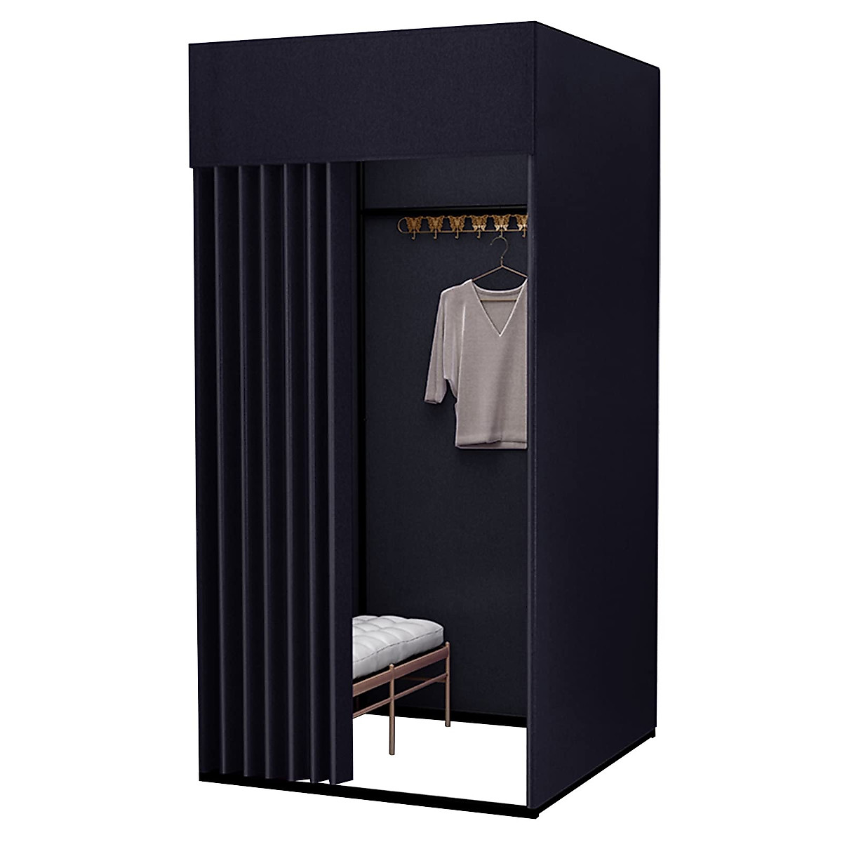 Clothing Store Fitting Room, Movable Square Changing Room, DIY Temporary Locker Room with Metal Landing Track, Privacy Screen Partition for Office Outdoor Activity and The Mall (Black, 39x39x78in)