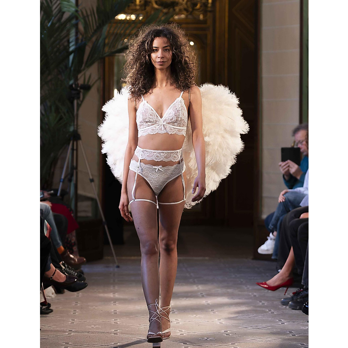 Avidlove Lingerie with Gartere for Women Lenceria Sexy Para Mujer Floral Lace Lingerie(White,M)