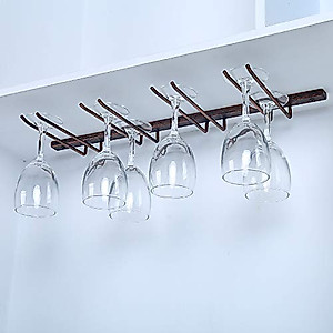 TIANGU Under Cabinet Wine Glass Rack,Stemware Rack Holds up to 8 Wine Glass,Hanging Wine Glass Holder,Metal Wine Glass Hanger,Glasses Organizer for Home Bar Kitchen(Bronze)