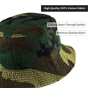 The Hat Depot 300N Unisex 100% Cotton Packable Summer Travel Bucket Hat (S/M, Woodland Camouflage)