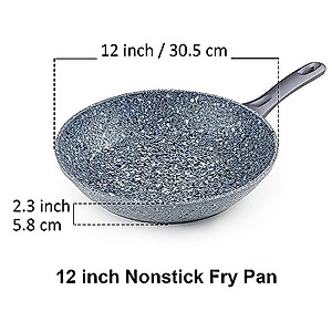Cook N Home 02668 Ultra Granite Nonstick Skillet Fry Pan, 12 inches, Non-stick Frying Pan Omelette Pan, Chef's Pan, black/white