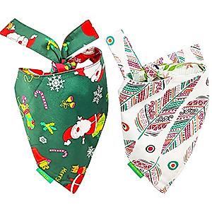 Dog Bandanas, 2 Pack Christmas & Florals Set Triangle Reversible Dog Pet Scarfs Cotton Adjustable Fit Triangle Bibs Accessories, Multiple Sizes Offered for Small Medium Large Dogs.