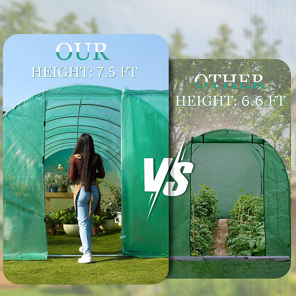 Papababe 28x10x7.5 FT Extra high Large Walk-in Greenhouse for Outdoors, Upgraded Swing Door, Heavy Duty Galvanized Steel Frame Tunnel Greenhouse kit, Reinforced PE Cover & Film Clips, Green