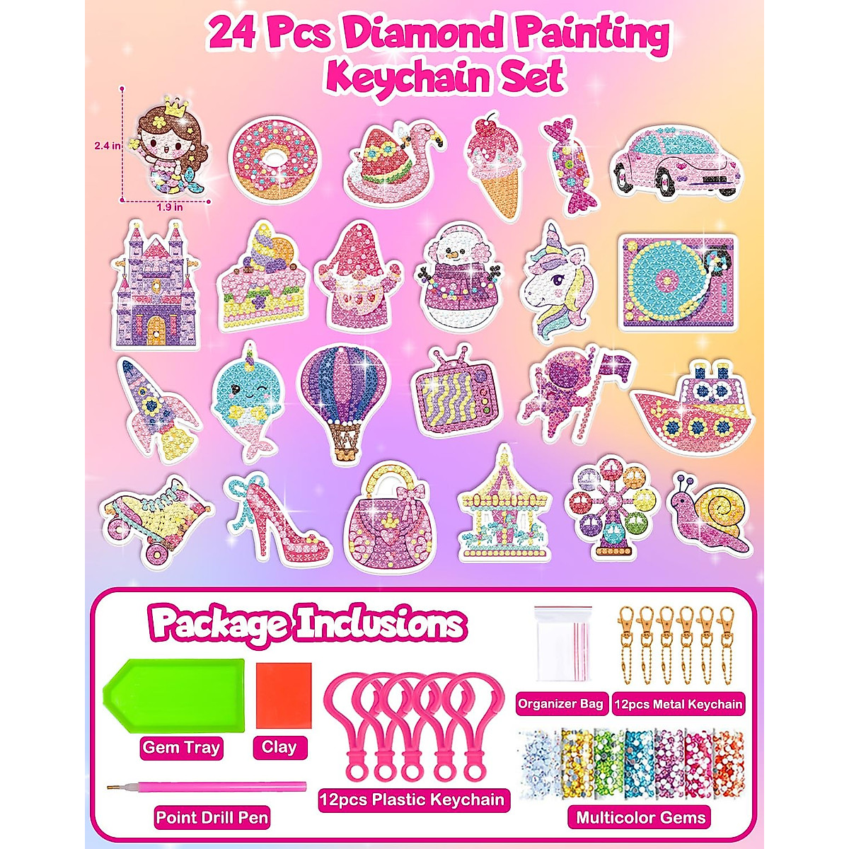 DIY Diamond Painting Keychain Advent Calendar for Girls Ages 4-12, Christmas Craft Gifts