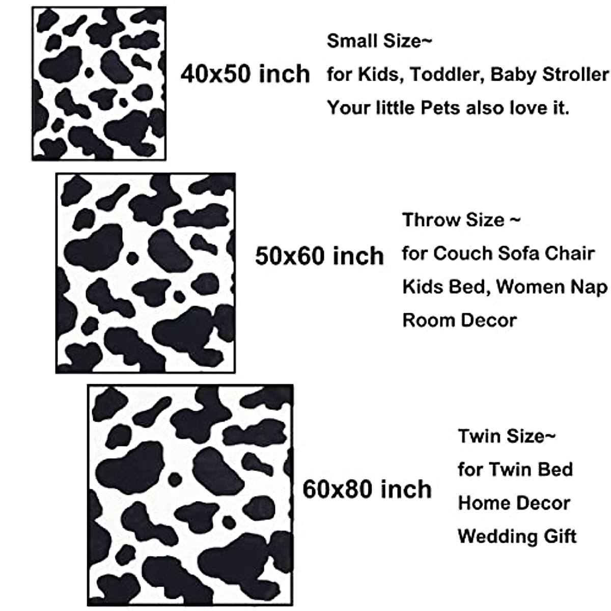 AUIVTY Cow Blanket, Fleece Cow Print Blanket for Kids Adults, Luxurious Soft Black and White Cow Blankets and Throws Western Cowhide Decor for Couch Sofa Bed(Cow-1, 40x50)