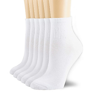 NevEND 6 Pairs Women's & Men's Mini Crew/Ankle Cotton Athletic Socks with Thick Cushioned M White