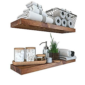 BAOBAB WORKSHOP Bundle - 2 Items: Wood and Wire Baskets with Floating Shelves for Bathroom Decor, Toilet Paper Storage, Living Room Bedroom and Kitchen