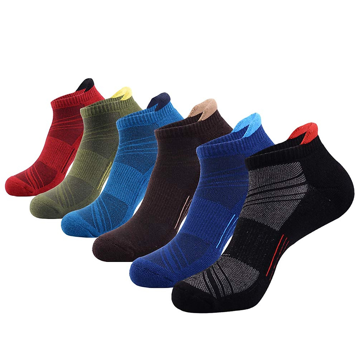 JOYNÉE Mens Ankle Low Cut Athletic Tab Socks for Men Sports Comfort Cushion Sock 6 Pack,Multicoloured,Sock Size 10-13