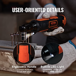 VEVOR 3/8" Cordless Electric Ratchet Wrench Set, 33 Ft-lbs 12V Power Ratchet Tool Kit with 45-Min Fast Charge, 2-Pack 2.0Ah Battery, Built-in LED Light, Variable Speed Trigger, 10 Sockets