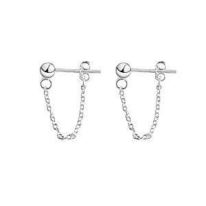 Minimalist Ball Bead Tassel Chain Drop Dangle Earrings for Women S925 Sterling Silver Tiny Balls Stud Tragus Cartilage Hypoallergenic Pierced Ear Fashion Punk Jewelry (Silver)
