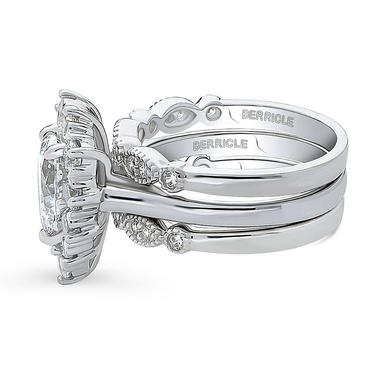 BERRICLE Sterling Silver Halo Wedding Engagement Rings Pear Cut Cubic Zirconia CZ Ring Set for Women, Rhodium Plated Size 8