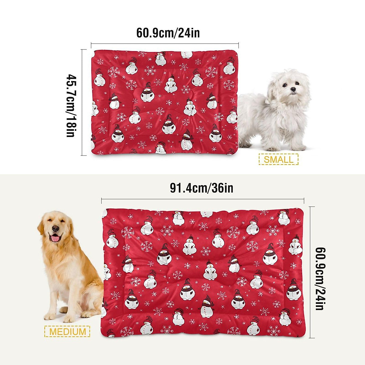 Coikll Christmas Cute Snowmen Pet Bed Pad Soft Dog Bed Mat with Anti-Slip Bottom, Machine Washable Crate Pad Mattress for Dog Sleeping- 36 * 24inches