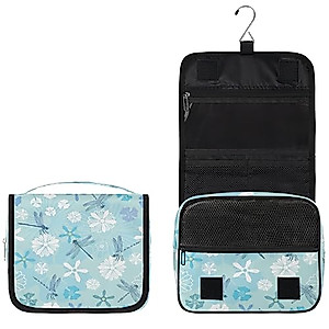 POFATO Dragonfly Flower Travel Toiletry Bag Cosmetic Makeup Bag for Women Men Hanging Hook Wash Toiletries Portable Toiletry Bags Organizer