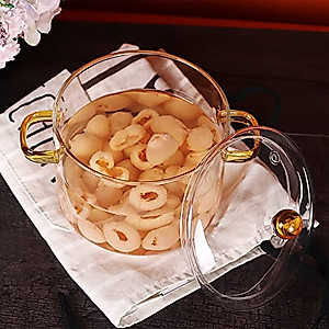 Tzerotone Glass Pots for Cooking on Stove, 2 L/67 FL OZ Heat-resistant Glass Clear Pot and Pan with Lid, Glass Simmer Pot Set for Noodle, Soup, Milk,Tea, Glass Saucepan Stove and Dishwasher Safe