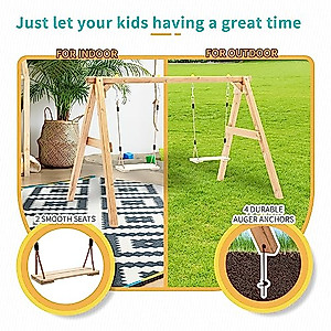 Wooden Toddler Swing Set, 100% Natural Wood Kids Swing with 2 Seats, Swing Sets for Backyard, for Playroom, Stable and Durable Swing Set for Kids, Indoor Toddler Swing, Indoor Outdoor, Ages 3-10