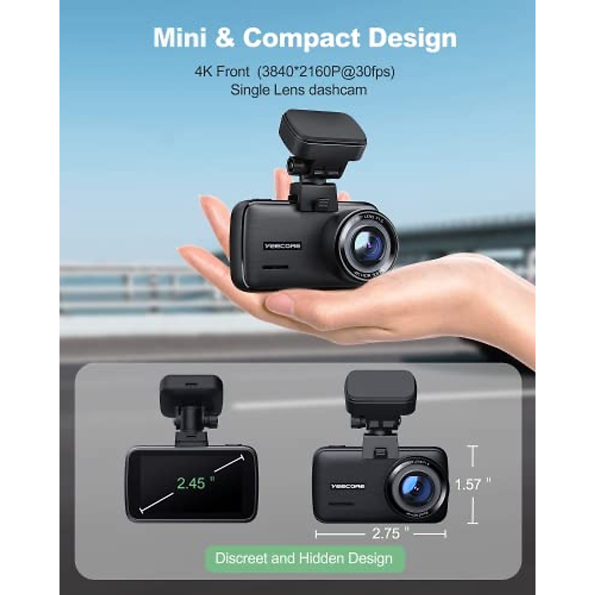 Yeecore D11 Dash Cam 4K, Built in WiFi GPS, Touch Screen Mini Car Camera Front, Sony Night Vision, Parking Monitor, Loop Recording G-Sensor, Dash Camera for Cars with Free App, HDR and Starvis Sensor