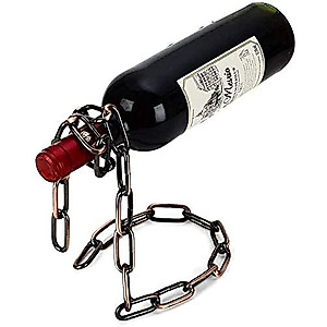 TBWHL Novelty Magic Wine Bottle Holder Floating Steel Link Chain Wine Bottle Rack/Holder - Holds Bottles in The Air (Brown)