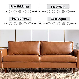 Dreamsir 80'' Faux Leather Sofa Couch, Mid-Century Modern Sofa with Solid Wooden Frame & Padded Cushions, 3-Seater Couch for Living Room, Apartment, Lounge Room (Brown)