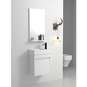 Wall Mounted Bathroom Vanity with Sink, 18inch Single Bathroom Vanity Set with Top Basin & Storage Cabinet, Wood Hanging Bath Cabinet for Small Space