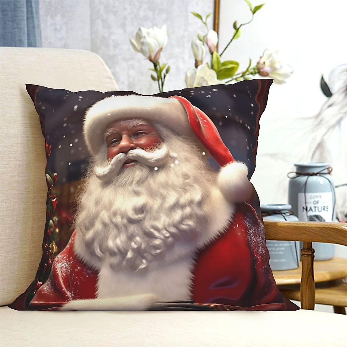 VTCTOASY Santa Claus Print Throw Pillow Covers Fashion Throw Pillow Case Soft Couch Pillows Decorative Square Pillow Covers for Sofa Living Room 20"x20"