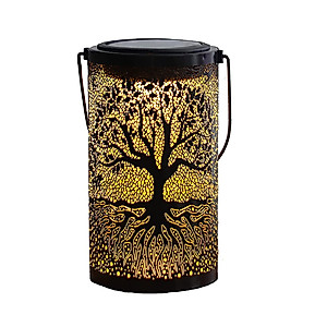 Ruiqas Solar Light Energy Saving Lamp Indoor Outdoor Hollow- Out Leaves Bucket Light Waterproof Lamp for Patio Garden Home Decoration