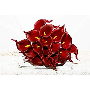 DuHouse 20Pcs Calla Lily Fake Burgundy Flowers Wedding Bouquet Artificial Real Touch Latex Flowers Home Wedding Party Decor (Burgundy)
