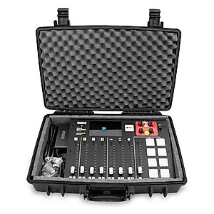 Casematix Waterproof Mixer Carry Case Compatible with Rode Rodecaster Pro Podcast Production Studio and Adapter - Hard Carry Case With Padded Foam