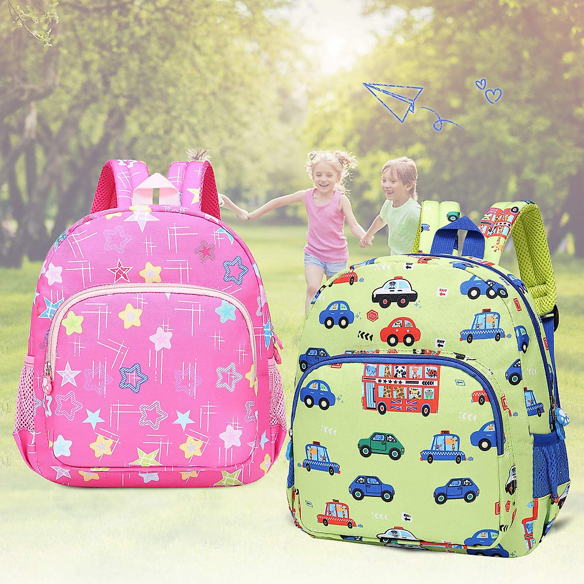 willikiva Little Childrens Toddler Bags Cute Bus kids Backpack for Kids Boys and Girls to Travel School Backpack (Green)