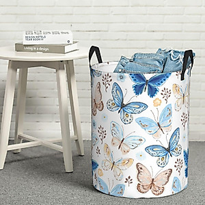 Blue Brown White Butterfly Freestanding Laundry Hamper Personalized Dirty Clothes Hamper Storage Basket For Bedroom,Bathroom,College Dorm Boys And Girls Cat Dog Pet Toy Storage