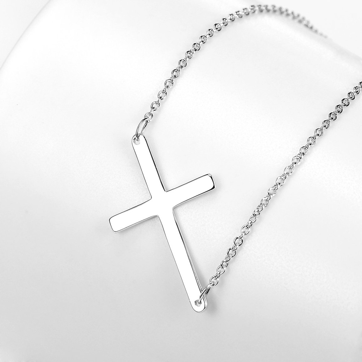 LEMONDROP 925 Sterling Silver Sideways Cross Necklace 16" + 2"