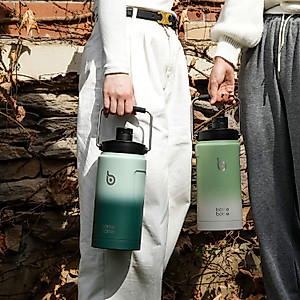 BOTTLE BOTTLE Insulated Water Bottle 64 oz with Straw and Dual-use Lid Half Gallon Water Jug Vacuum Stainless Steel for Workout and Sports Insulated Beer Growler with Handle（Black）