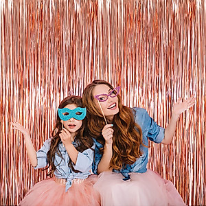 GOER 6.4 ft x 9.8 ft Metallic Tinsel Foil Fringe Curtains,Pack of 2 Party Streamer Backdrop for Birthday,Graduation Decorations and New Year Eve (Rose Gold)