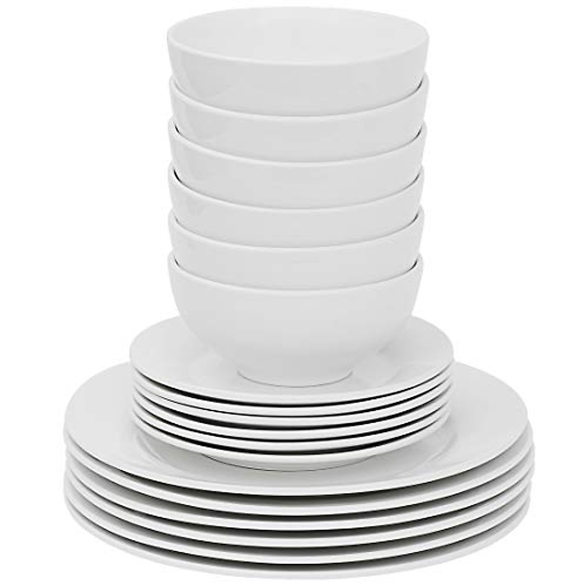 SUPER DEAL Round 18-Piece White Kitchen Dinnerware Set, Service for 6, Plates and Bowls – Microwave, Oven and Dishwasher Safe