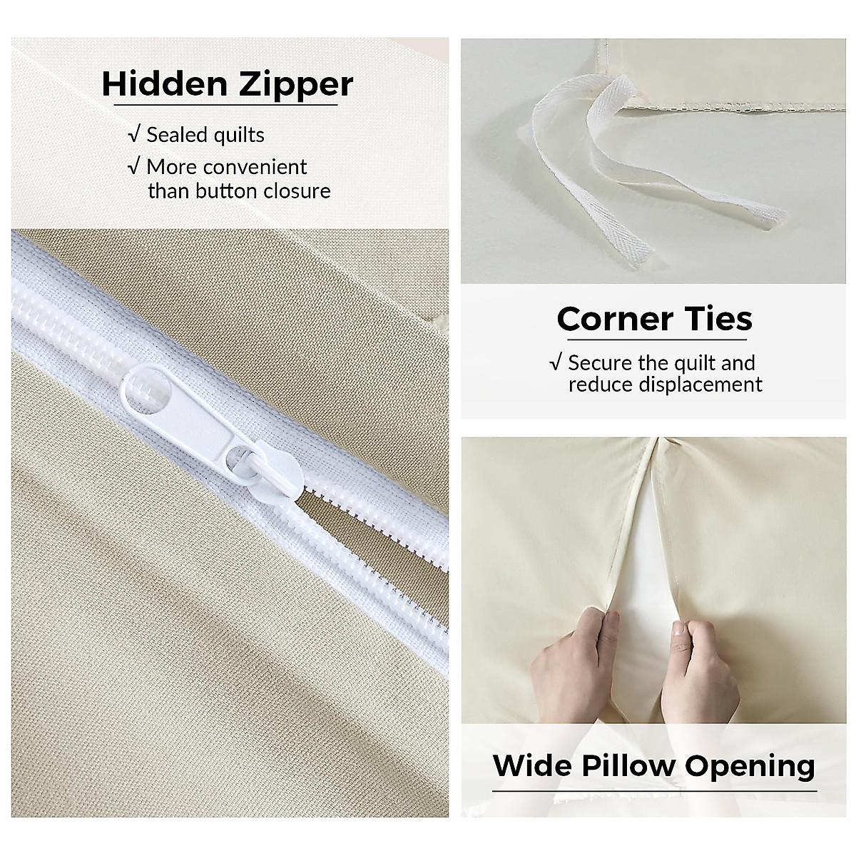 TINA'S HOME Duvet Cover Full Size - Tufted Boho Duvet Cover Set for All Season, 2PCS- 1 Beige Washed Microfiber Duvet Cover with Zipper and 2 Pillow Shams, Farmhouse Bedding Comforter Cover Set