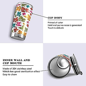Autumn Leaves Travel Mug Insulated Tumbler with Lid and Straw Colorful Fall Stainless Steel Vacuum Double Walled Drinking Cup Keeps Drinks Cold & Hot Water Bottle for Travel Coffee Home School Office