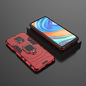 EasyLifeGo for Xiaomi Redmi Note 9S / Redmi Note 9 Pro/Note 9 Pro Max Kickstand Case with Tempered Glass Screen Protector [2 Pieces], Heavy Duty Armor Dual Layer Anti-Scratch Case Cover, Red