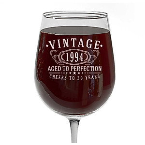 Vintage 1993 Etched 16oz Stemmed Wine Glass – Happy 30th Birthday Gifts Women Men, Cheers to 30 Years, Turning 30 Year Old Woman Decorations Decor, Anniversary Bday Party Favors Best Gift Ideas 1.0