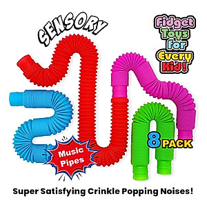Funny 8 pk Large Pop Tubes Sensory Toys Fine Motor Skills Toddler Toys, ADHD & Autism Fidget Toy, Preschool Gifts Idea, Unique Boy & Girl Presents,Best Preschool Boy Girl Gifts